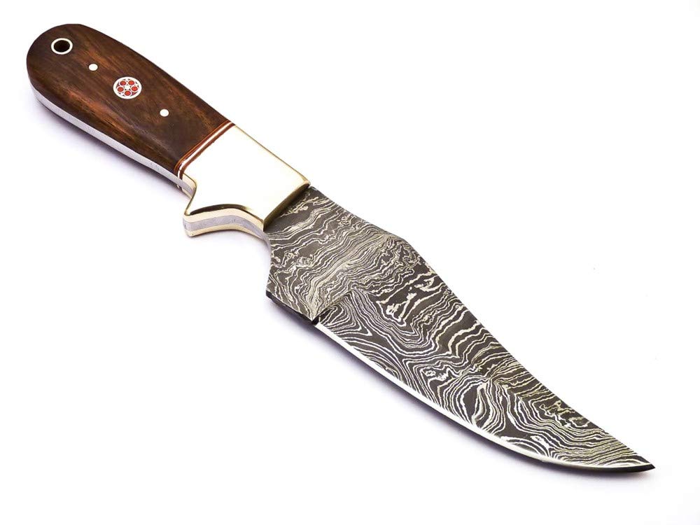 Rare Custom Damascus Full Tang Bushcraft Skinning Knife Hunting Knife | Best Quality Outdoor Knife Camping Knife | Cow Horn Handle with Free Genuine Leather Sheath (S-74)