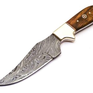 Rare Custom Damascus Full Tang Bushcraft Skinning Knife Hunting Knife | Best Quality Outdoor Knife Camping Knife | Cow Horn Handle with Free Genuine Leather Sheath (S-74)