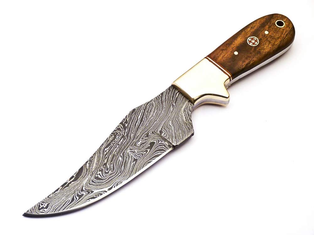 Rare Custom Damascus Full Tang Bushcraft Skinning Knife Hunting Knife | Best Quality Outdoor Knife Camping Knife | Cow Horn Handle with Free Genuine Leather Sheath (S-74)