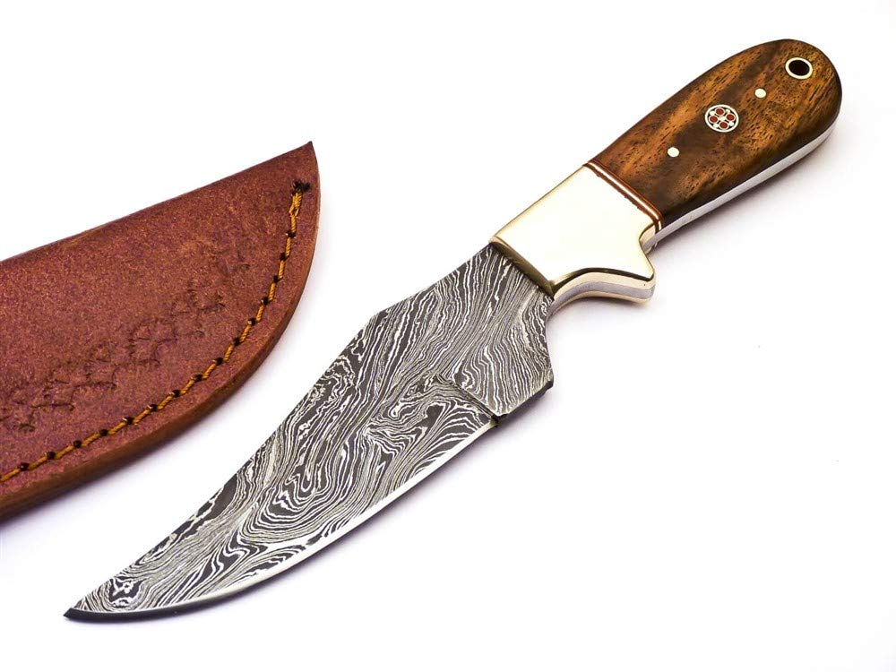 Rare Custom Damascus Full Tang Bushcraft Skinning Knife Hunting Knife | Best Quality Outdoor Knife Camping Knife | Cow Horn Handle with Free Genuine Leather Sheath (S-74)