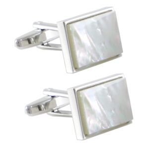 mendepot mother of pearl cufflinks with box men classic white stone cuff links wedding groom gift (rectangle)