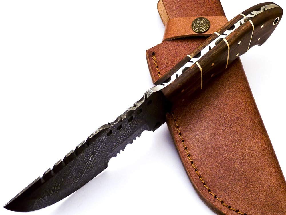 Rare Custom Blood Grooved Damascus Tracker Survival Knife Skinning Knife Hunting Knife Outdoor Knife Camping Knife | Full Tang Handle with Free Genuine Leather Sheath (TR-80)