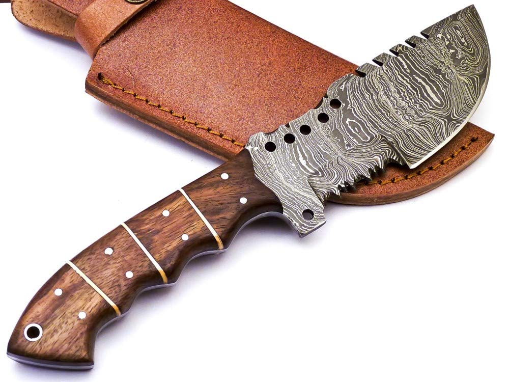 Rare Custom Blood Grooved Damascus Tracker Survival Knife Skinning Knife Hunting Knife Outdoor Knife Camping Knife | Full Tang Handle with Free Genuine Leather Sheath (TR-80)