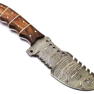 Rare Custom Blood Grooved Damascus Tracker Survival Knife Skinning Knife Hunting Knife Outdoor Knife Camping Knife | Full Tang Handle with Free Genuine Leather Sheath (TR-80)