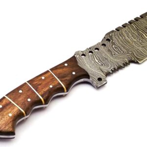 Rare Custom Blood Grooved Damascus Tracker Survival Knife Skinning Knife Hunting Knife Outdoor Knife Camping Knife | Full Tang Handle with Free Genuine Leather Sheath (TR-80)