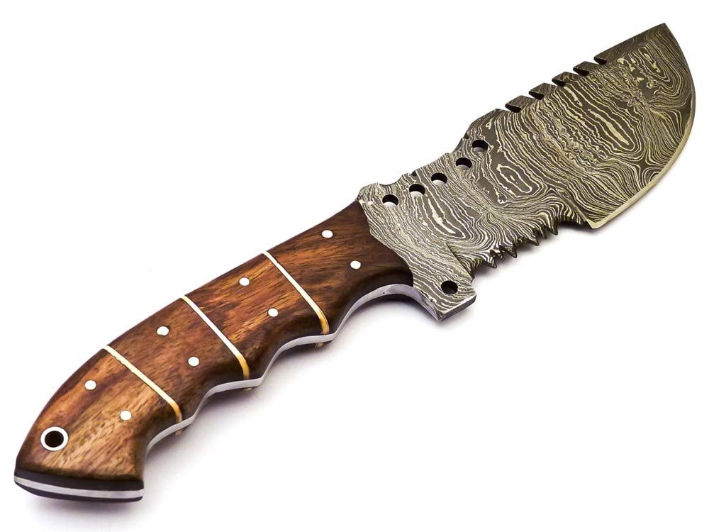 Rare Custom Blood Grooved Damascus Tracker Survival Knife Skinning Knife Hunting Knife Outdoor Knife Camping Knife | Full Tang Handle with Free Genuine Leather Sheath (TR-80)