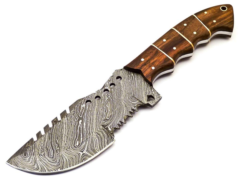 Rare Custom Blood Grooved Damascus Tracker Survival Knife Skinning Knife Hunting Knife Outdoor Knife Camping Knife | Full Tang Handle with Free Genuine Leather Sheath (TR-80)