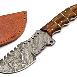 Rare Custom Blood Grooved Damascus Tracker Survival Knife Skinning Knife Hunting Knife Outdoor Knife Camping Knife | Full Tang Handle with Free Genuine Leather Sheath (TR-80)