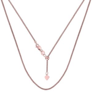 14k solid yellow or white rose/pink gold 1.3mm adjustable diamond-cut popcorn chain necklace for pendants and charms (adjustable upto 22") jewelry for women