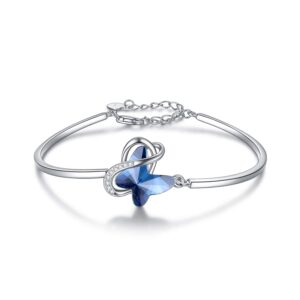 aoboco sterling silver infinity butterfly bracelet embellished with crystals from austria, hypoallergenic anniversary birthday butterfly jewelry gifts for women daughter wife girlfriend mom(blue)