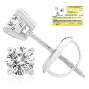 max + stone igi certified 1/2 carat lab grown diamond stud earrings in 14k real white gold with 4-prong setting