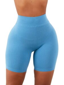 aurgelmir womens biker shorts high waisted booty gym yoga scrunch butt lifting stretchy basic workout shorts sky blue