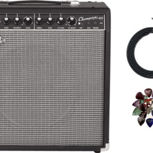 Fender Champion 40 Guitar Combo Amplifier Bundle with Instrument Cable and Picks