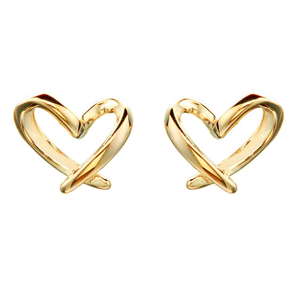 Minimalist Gold Heart Sterling Silver Earrings for Women Girls Charm Hollow Love Hearted Stud Tiny Small Cartilage Tragus Post Pin Hypoallergenic Pierced Ear Christmas Birthday Halloween Thanksgiving Jewelry Gifts