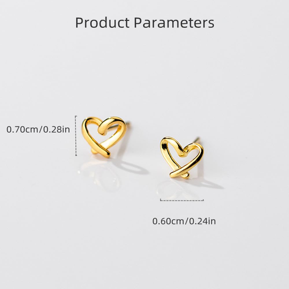 Minimalist Gold Heart Sterling Silver Earrings for Women Girls Charm Hollow Love Hearted Stud Tiny Small Cartilage Tragus Post Pin Hypoallergenic Pierced Ear Christmas Birthday Halloween Thanksgiving Jewelry Gifts