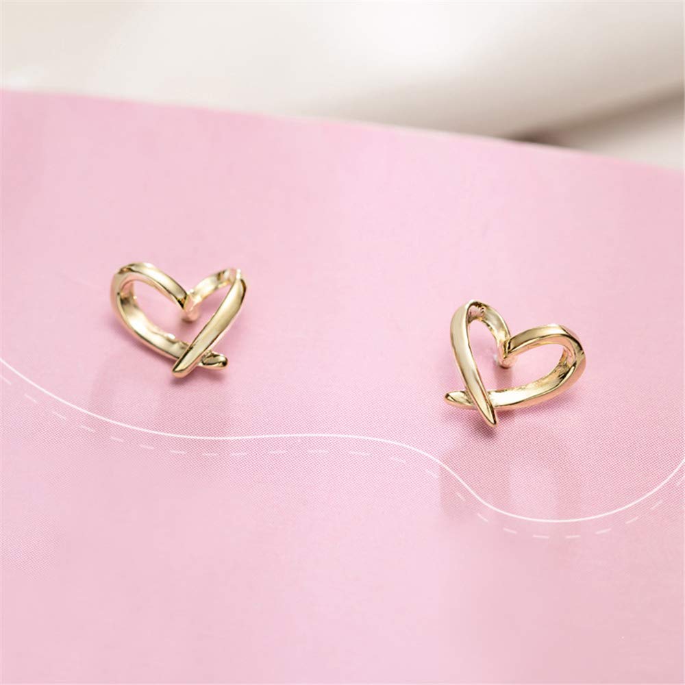 Minimalist Gold Heart Sterling Silver Earrings for Women Girls Charm Hollow Love Hearted Stud Tiny Small Cartilage Tragus Post Pin Hypoallergenic Pierced Ear Christmas Birthday Halloween Thanksgiving Jewelry Gifts