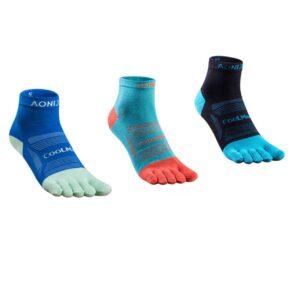 aonijie 3 pair sports socks multicolor athletic five toe socks for men women running hiking basketball (medium)