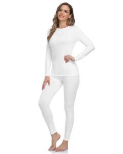 weerti thermal underwear for women long johns with fleece lined, base layer women cold weather top bottom white