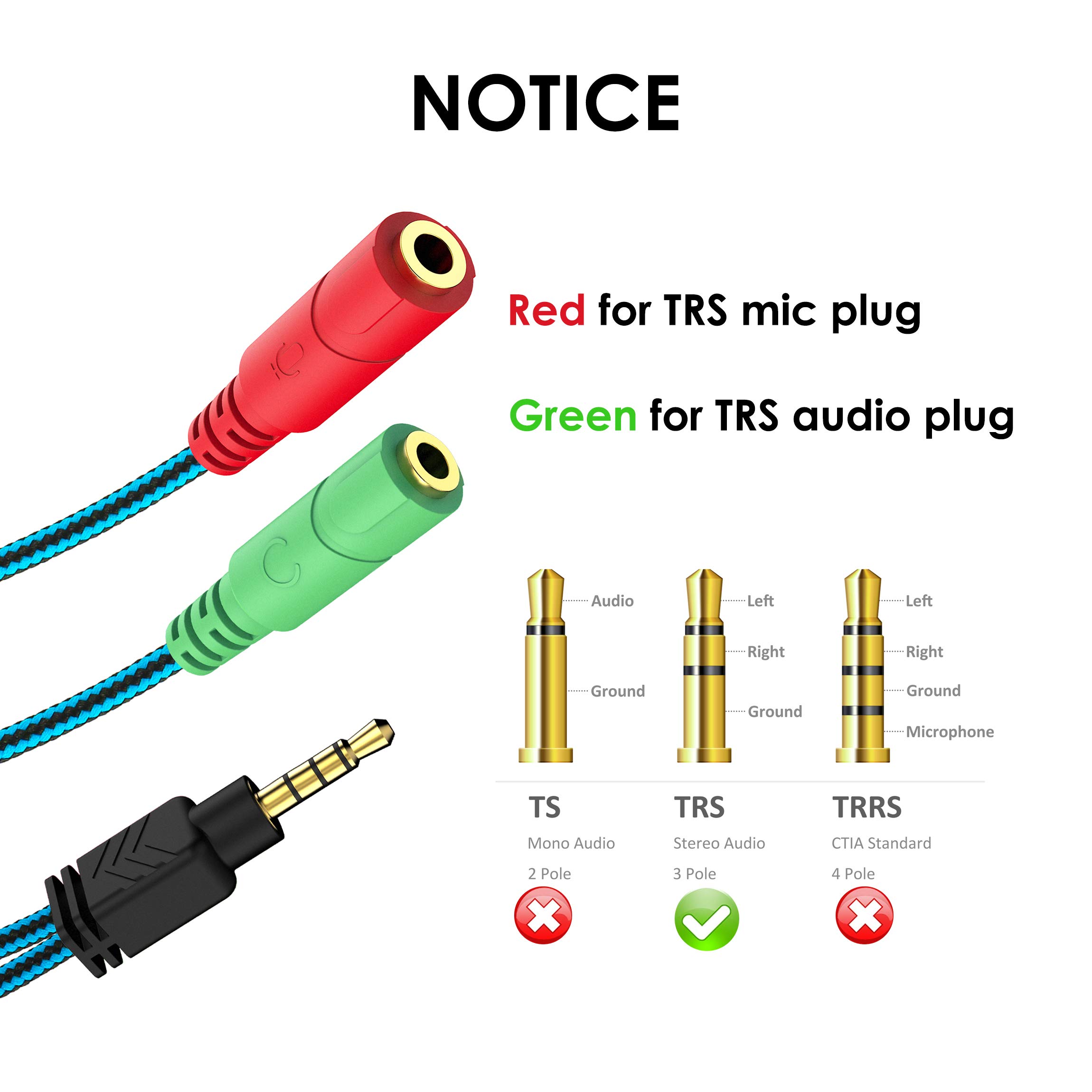 MillSO Headphone Splitter Adapter, 3.5mm Audio + Mic 4 Pole TRRS Splitter (3.5mm Male to 2X 3.5mm Female) Jack Y Cable Compatible for Gaming Headset to PS4, Xbox One, Phone, Laptop CTIA - 8inch/20CM