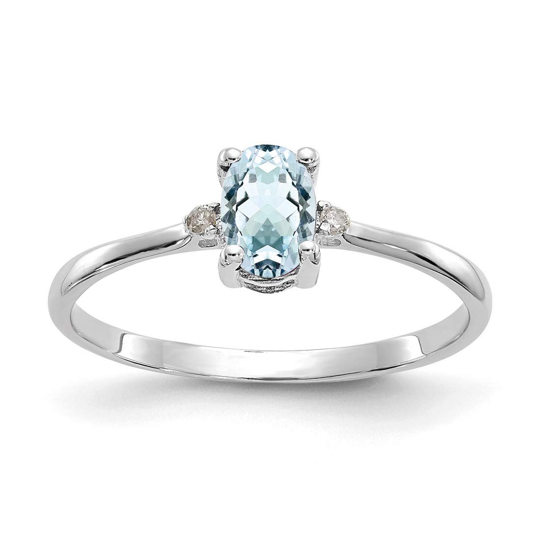 Jewelry Stores Network Aquamarine Oval Diamond March Birthstone Ring in Real 14k White Gold Size 6