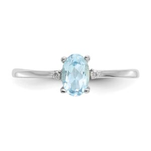 Jewelry Stores Network Aquamarine Oval Diamond March Birthstone Ring in Real 14k White Gold Size 6