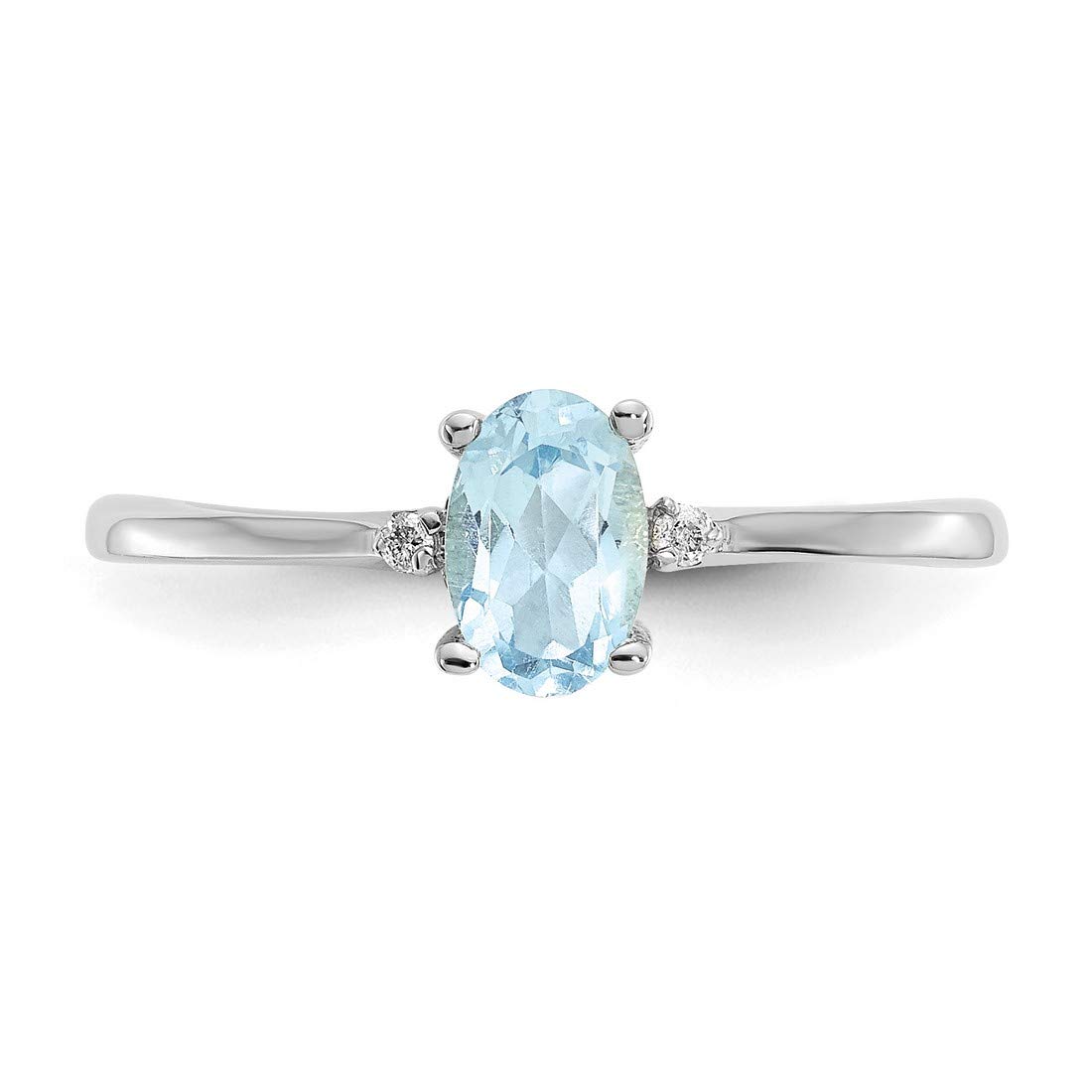 Jewelry Stores Network Aquamarine Oval Diamond March Birthstone Ring in Real 14k White Gold Size 6