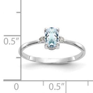 Jewelry Stores Network Aquamarine Oval Diamond March Birthstone Ring in Real 14k White Gold Size 6