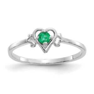 jewelry stores network emerald round heart may birthstone ring in real 14k white gold size 7