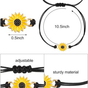 Hicarer 10 Pieces Sunflower Bracelets Handmade Boho Friendship Bracelets Adjustable Braided Rope Cute for Women Teen(Black)