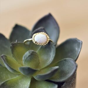 BLOSSOM & HUE White Opal Ring | Hypoallergenic 18K Gold Plated .925 | Dainty Gold Ring | October Birthstone | Gemstone Gold Ring | Solitaire Opal Ring | Handmade