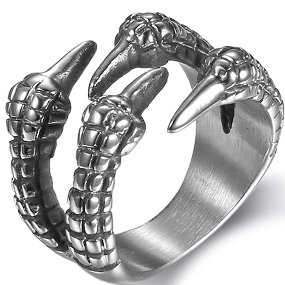 Jude Jewelers Stainless Steel Vintage Style Dragon Claw Gothic Hiphop Biker Cocktail Ring (Silver, 8)