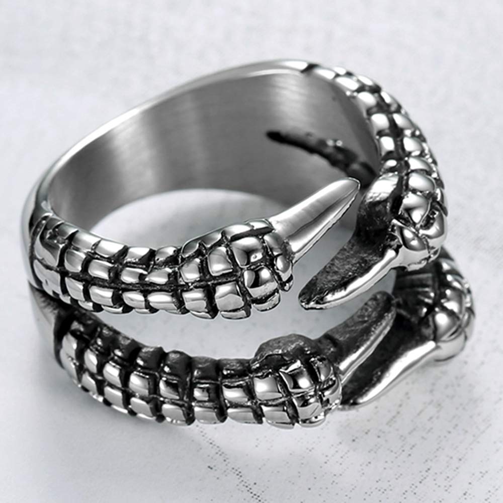 Jude Jewelers Stainless Steel Vintage Style Dragon Claw Gothic Hiphop Biker Cocktail Ring (Silver, 8)