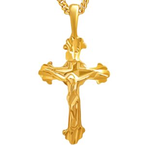 lifetime jewelry small ornate crucifix necklaces for men & women 24k real gold plated (small ornate crucifix)