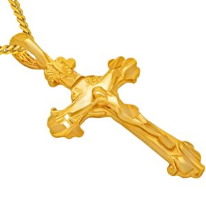 LIFETIME JEWELRY Small Ornate Crucifix Necklaces for Men & Women 24k Real Gold Plated (Small Ornate Crucifix)