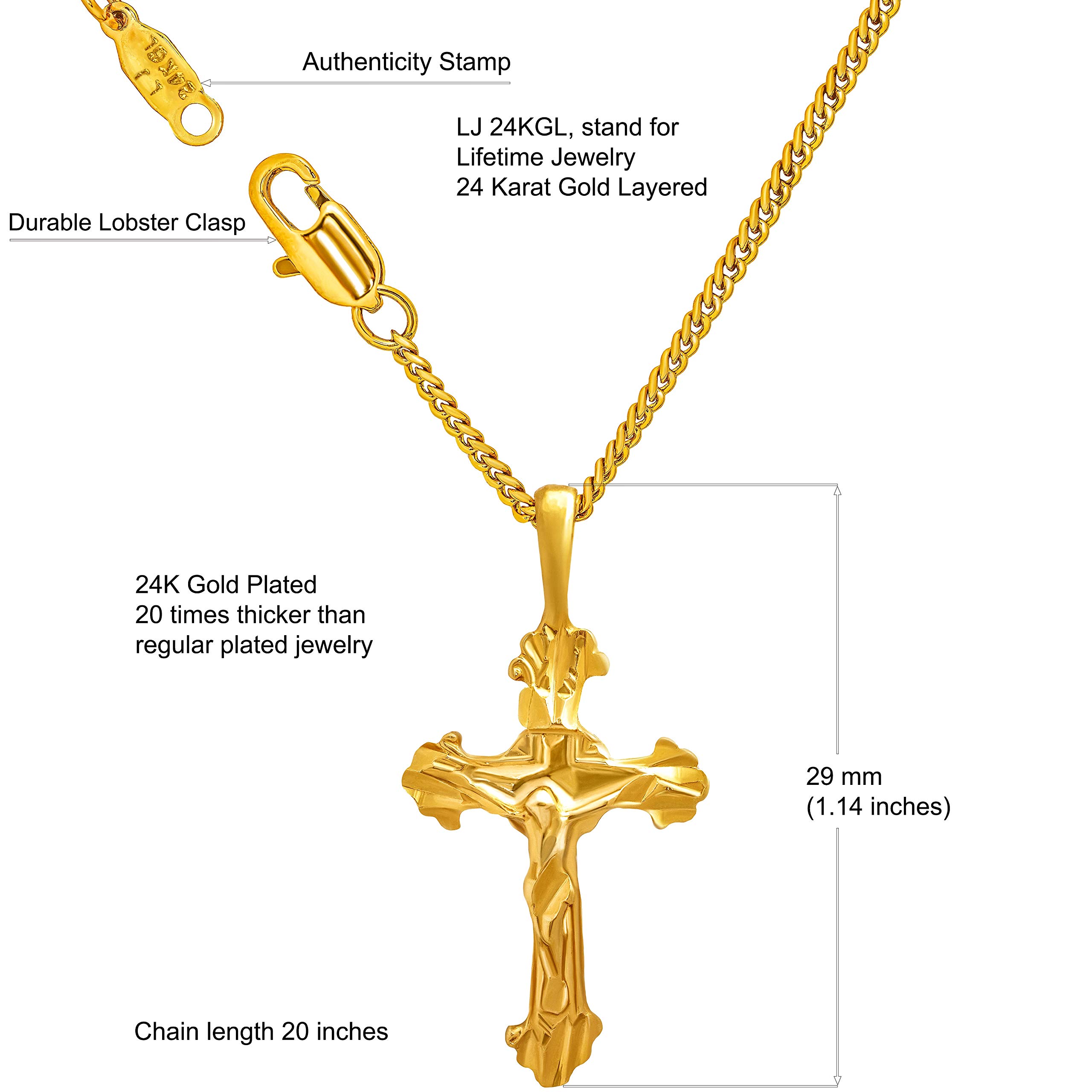 LIFETIME JEWELRY Small Ornate Crucifix Necklaces for Men & Women 24k Real Gold Plated (Small Ornate Crucifix)