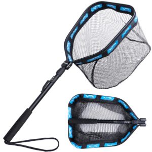 plusinno floating fishing net for steelhead, salmon, fly, kayak, catfish, bass, trout fishing, rubber coated landing net for easy catch & release, compact & foldable for easy transportation & storage