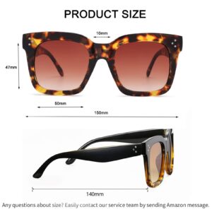 Bouryo Retro Oversized Square Sunglasses for Women Flat Lens Sun Glasses Gradient Shades UV400 (Black+Leopard)