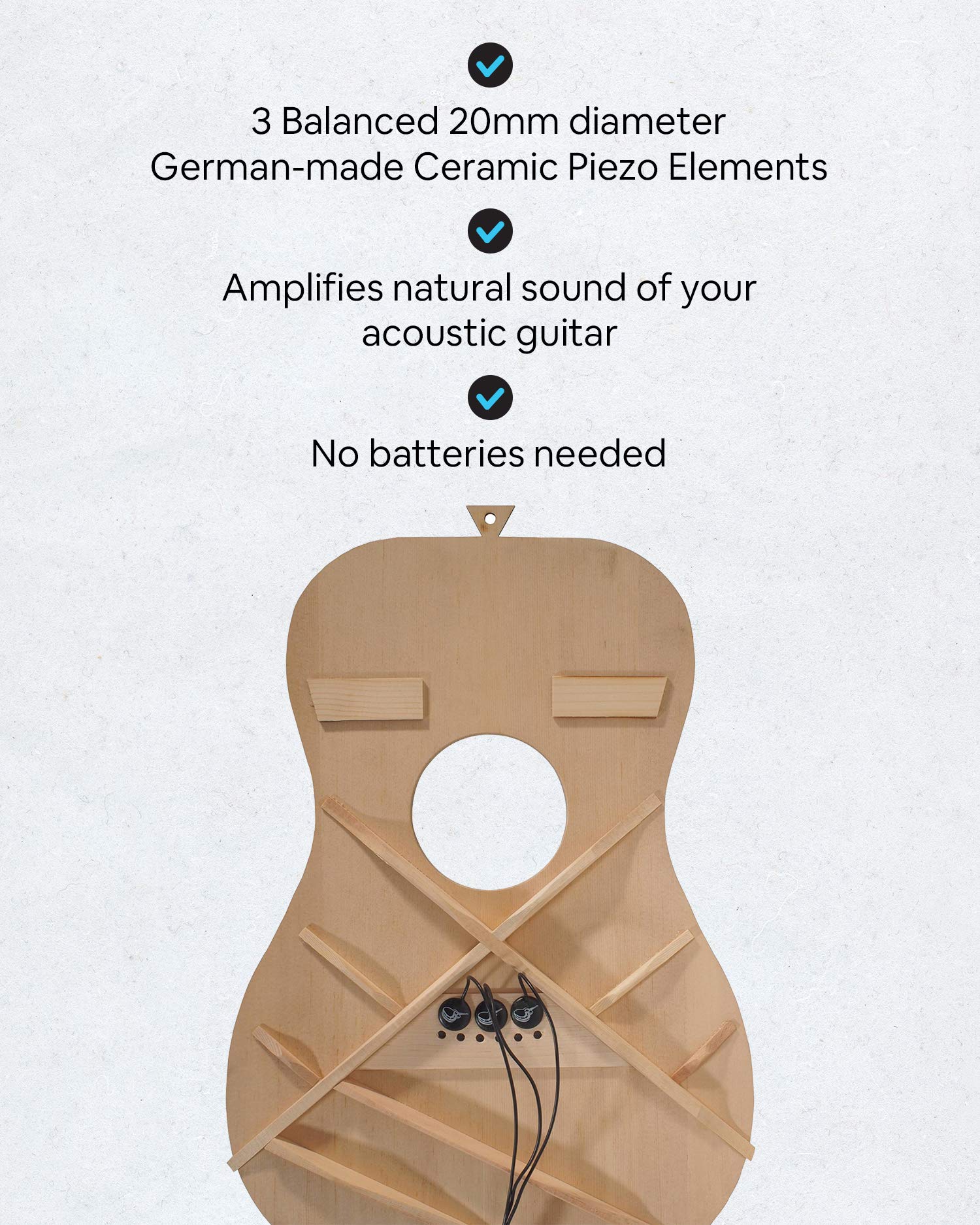 Journey Instruments Passive Piezo Acoustic Pickup – EP001K Three Balanced German-made Passive Pickup Elements – Piezo Pickup for Acoustic Guitars (Ceramic)