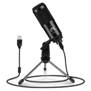 archeer usb microphone for pc, condenser gaming microphone for computer laptop mac or windows, mini streaming mic for podcast youtube video singing cardioid studio recording plug and play, black