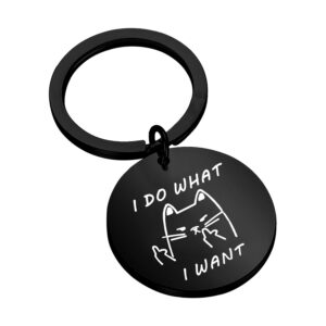 bnql funny cat i do what i want keychain bracelet geeky keyrings gifts (black)