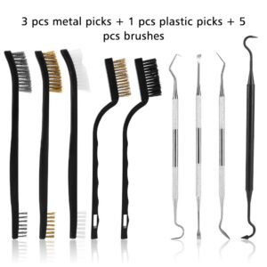 Accmor Gun Cleaning Brush & Pick Kit, Gun Cleaner Tool Set Including Double-Ended Brass Steel Nylon Bristle Brushes, Stainless Steel & Polymer Picks