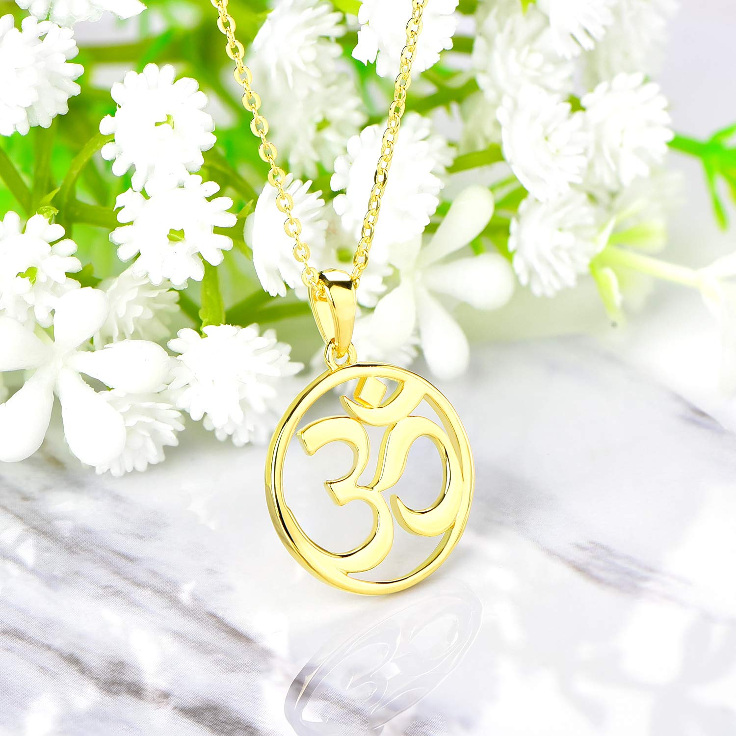 JO WISDOM Women OM Necklace,925 Sterling Silver Indian Yoga Aum Om Ohm Necklace(yellow gold color)