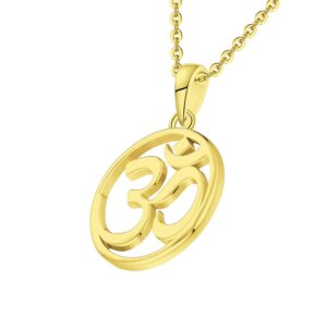 JO WISDOM Women OM Necklace,925 Sterling Silver Indian Yoga Aum Om Ohm Necklace(yellow gold color)