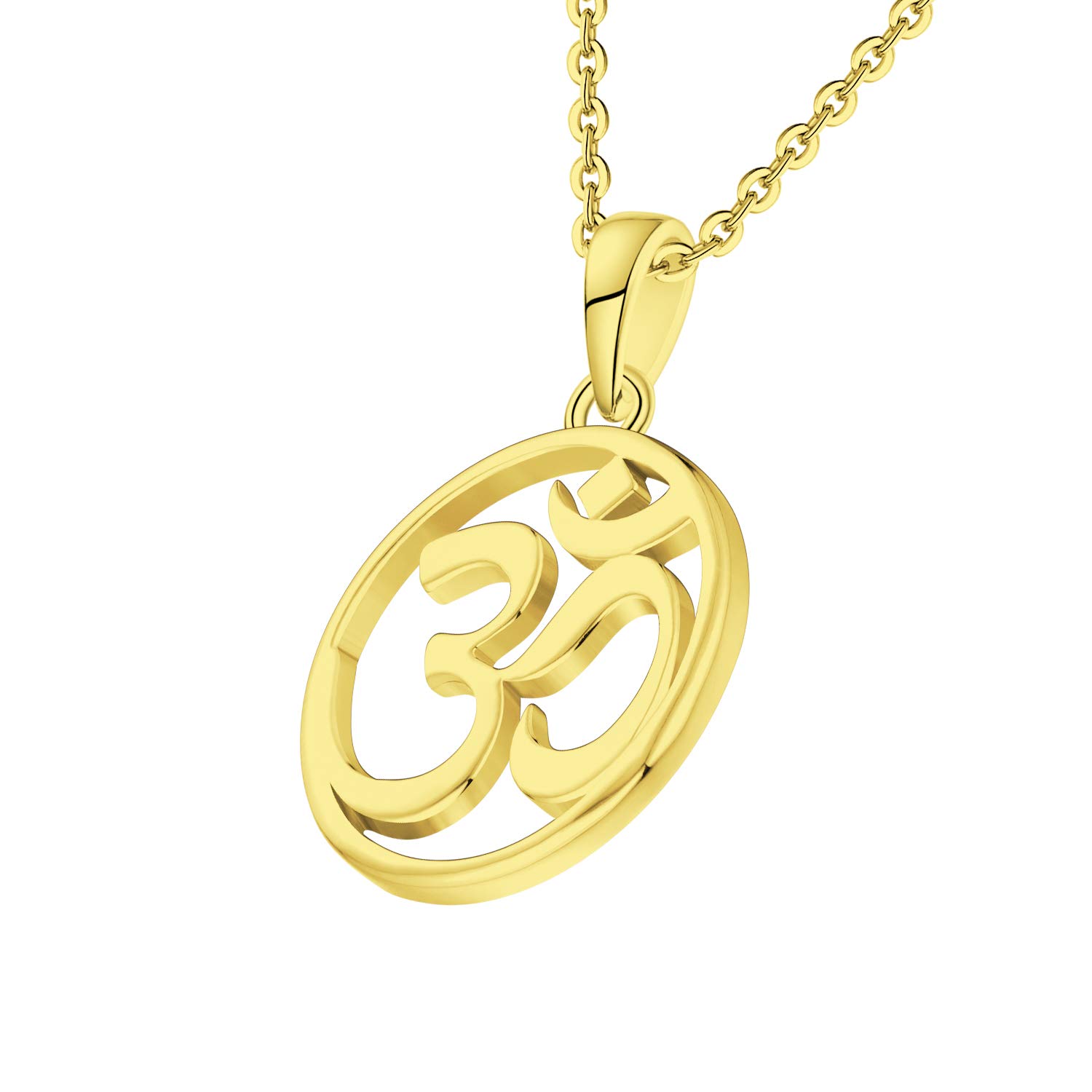 JO WISDOM Women OM Necklace,925 Sterling Silver Indian Yoga Aum Om Ohm Necklace(yellow gold color)