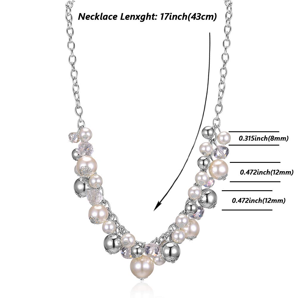 Short Chain Pendant Necklaces For Women - Silver Fashion Jewelry with Pearl and Crystal Bead, Birthday Gifts For Women(36-White)