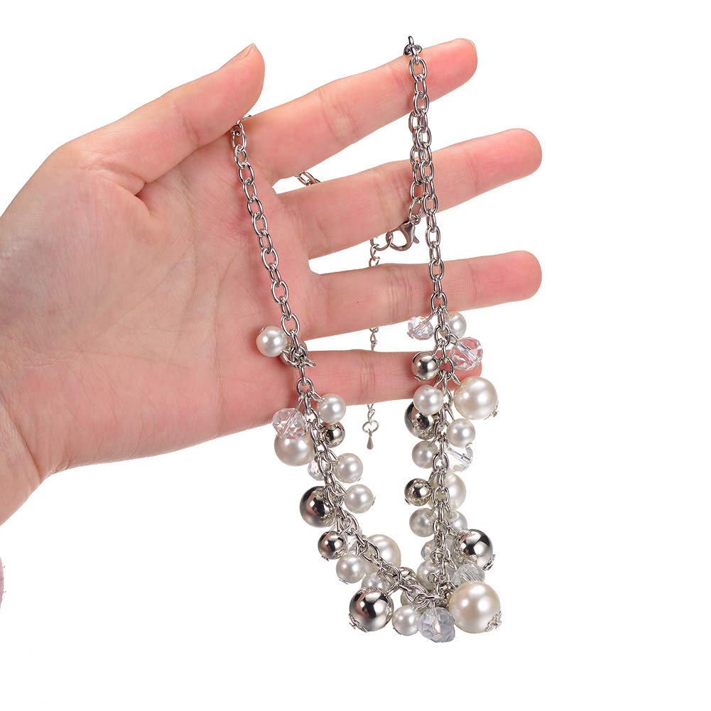 Short Chain Pendant Necklaces For Women - Silver Fashion Jewelry with Pearl and Crystal Bead, Birthday Gifts For Women(36-White)