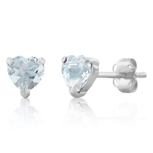 max + stone 14k white gold blue aquamarine heart shape stud earrings for women with push backs 5mm march birthstone