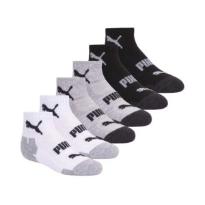 puma boys 6 pack quarter crew socks, navy, 78.5 us