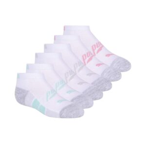 puma kids' 6 pairs low cut socks, white/blue, 9-11