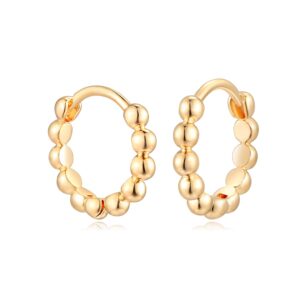 myears women beaded earrings gold huggie hoop 14k gold plated small simple hypoallergenic everyday jewelry